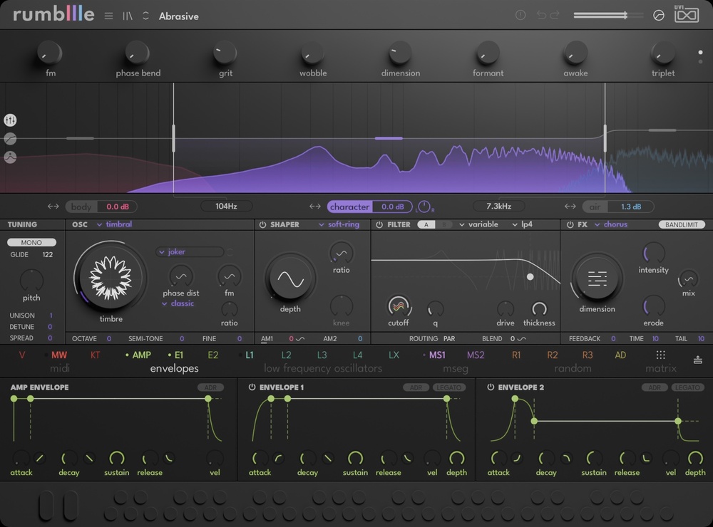 Rumble three-band soft synth by UVI